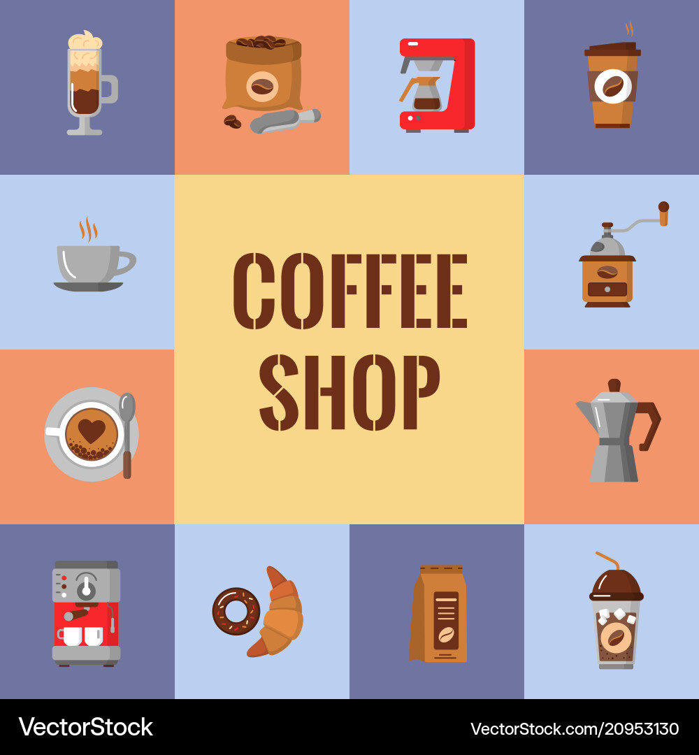 Flat modern icons for coffee shop Royalty Free Vector Image