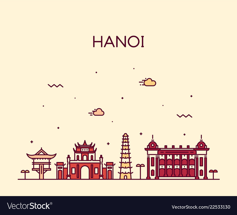 Hanoi Skyline Vietnam Linear Style City Royalty Free Vector