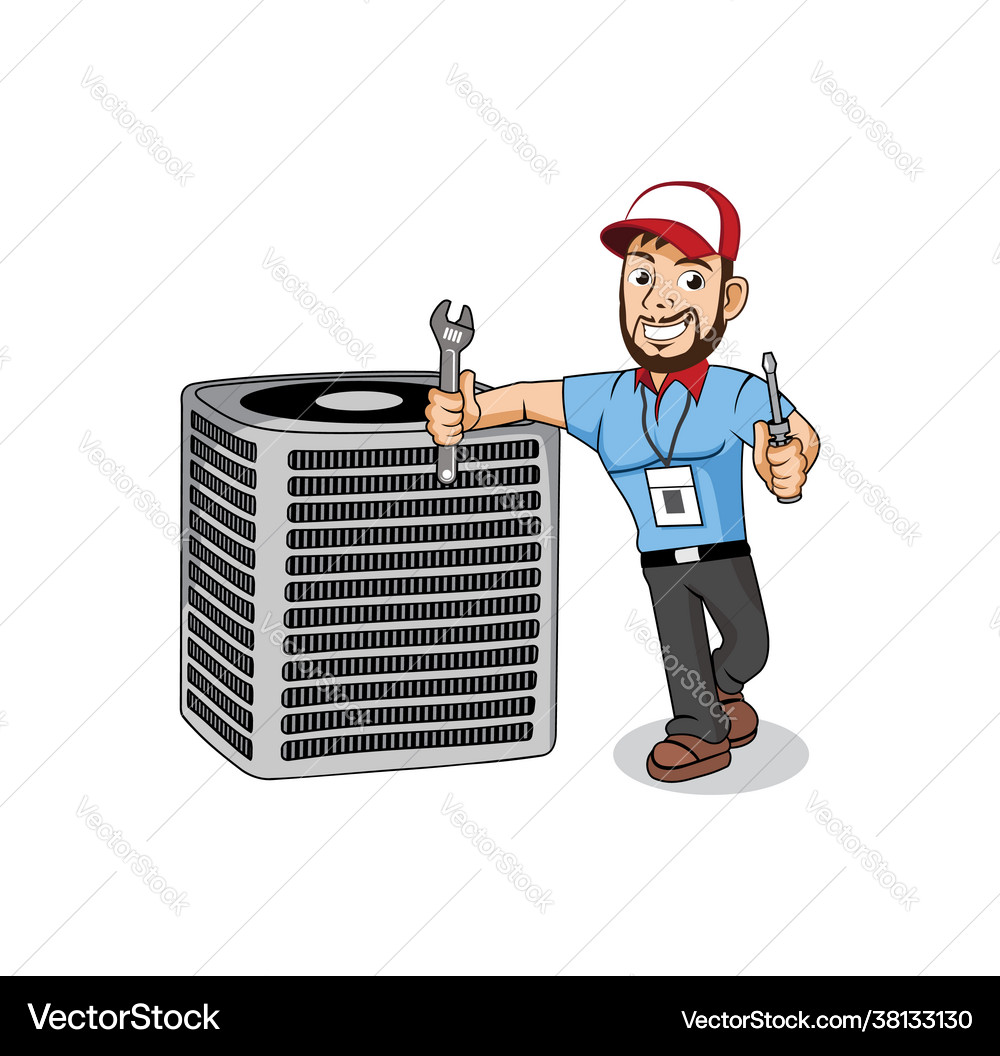 Hvac service cartoon character design Royalty Free Vector