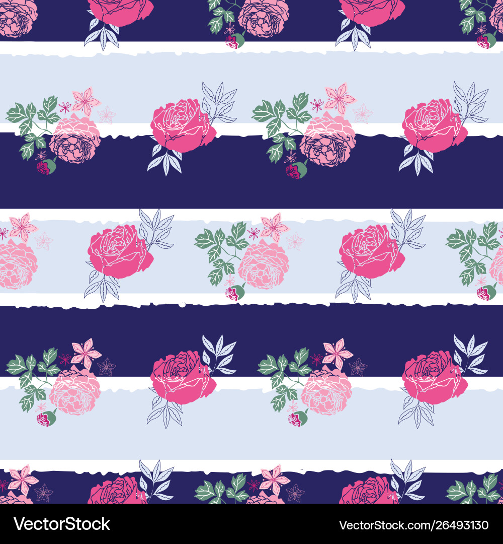 Modern roses and stripes floral seamless pattern Vector Image