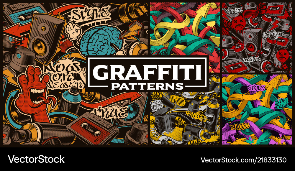 Set of seamless patterns with graffiti art Vector Image