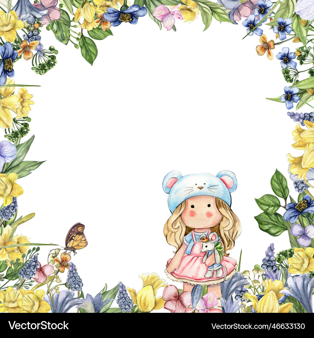 Square flower frame in cartoon style Royalty Free Vector