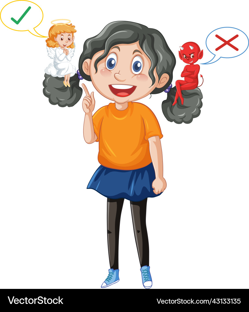 Cartoon character with devil and angel fighting Vector Image