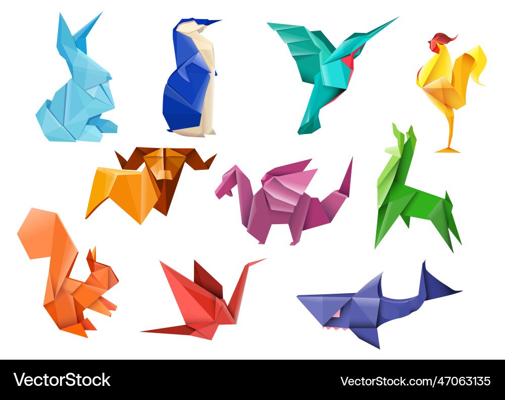 Creative japanese origami flat item set Royalty Free Vector