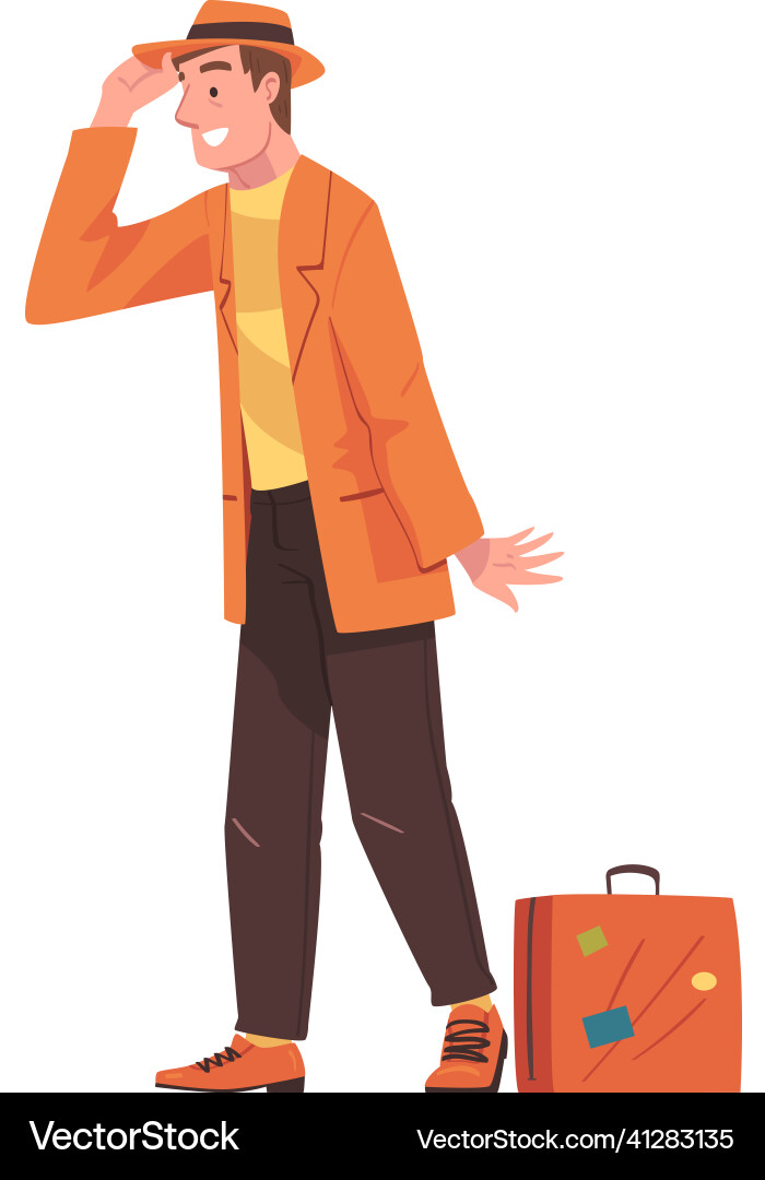 Happy man character coming back and returning home