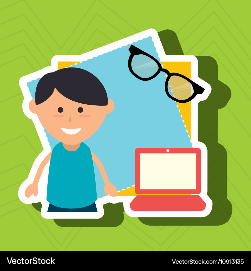 Kid with laptop computer and glasses isolated Vector Image