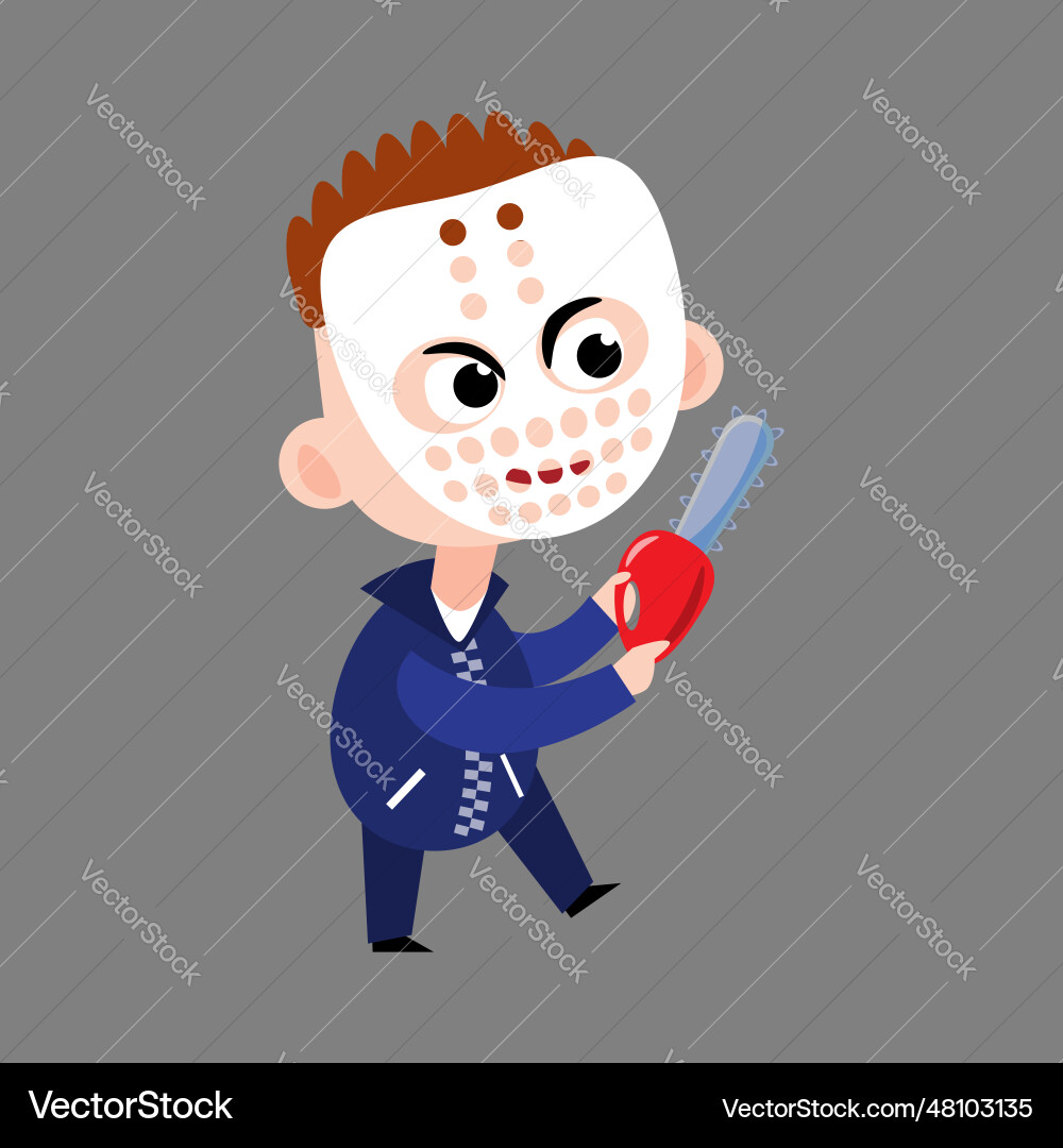 Murderer hold chainsaw cute halloween cartoon Vector Image