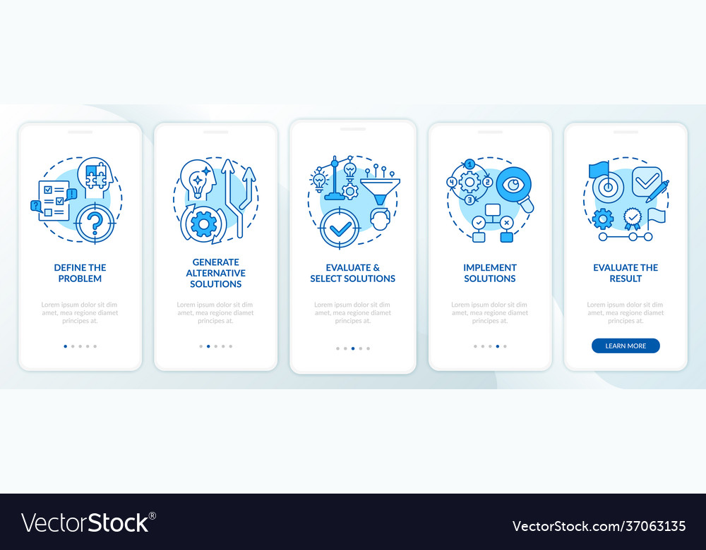 Problem Solving Steps Blue Onboarding Mobile App Vector Image