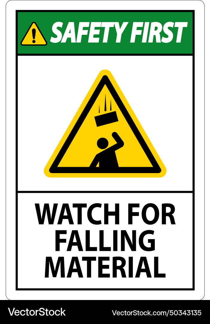 Safety first sign watch for falling material Vector Image