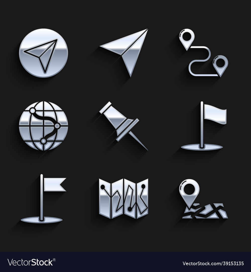 Set push pin folded map with location marker Vector Image