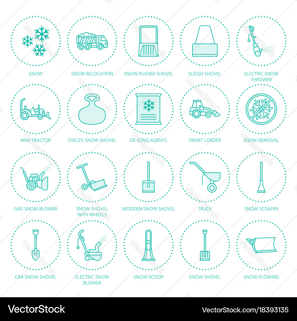 Snow removal flat line icons ice relocation Vector Image