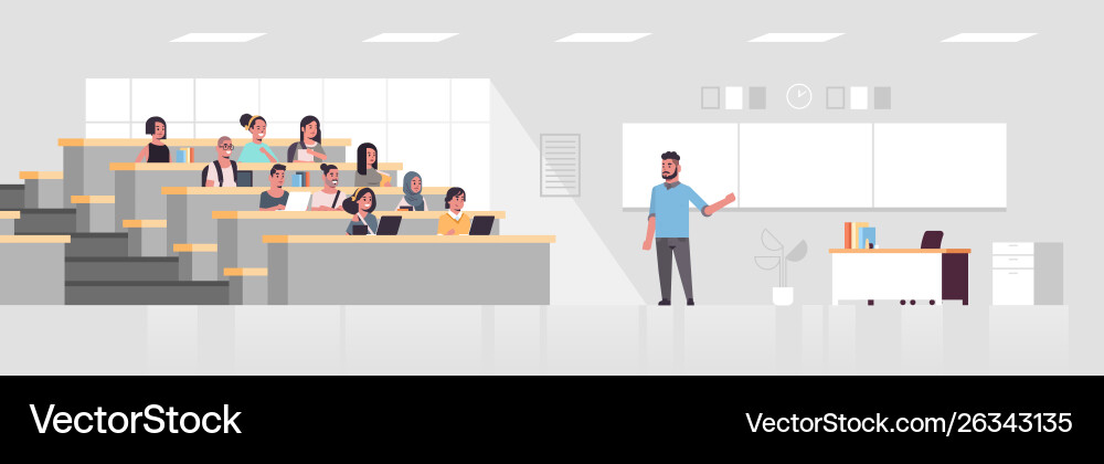 Students sitting at college lecture hall and Vector Image