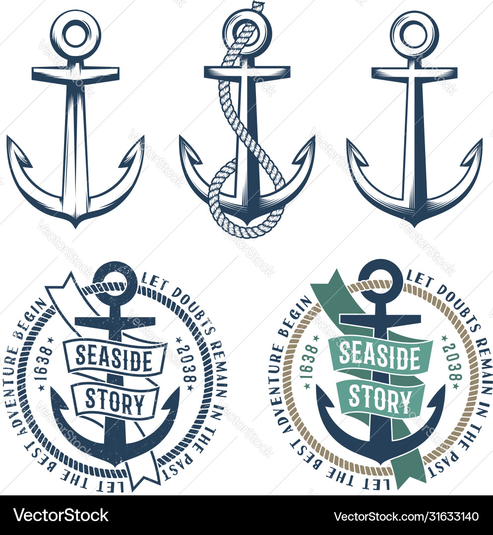 3 retro anchors with a rope Royalty Free Vector Image