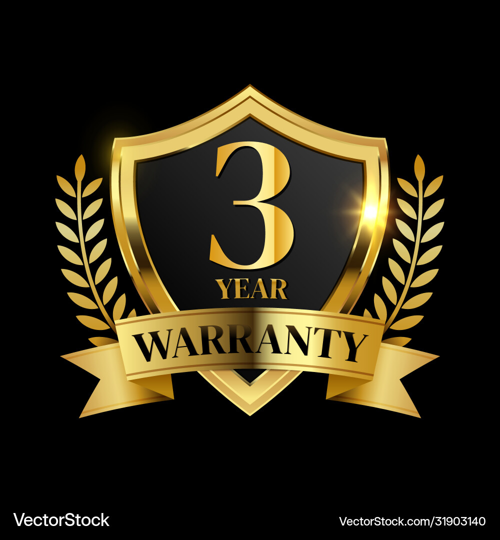 3 year warranty golden shield Royalty Free Vector Image