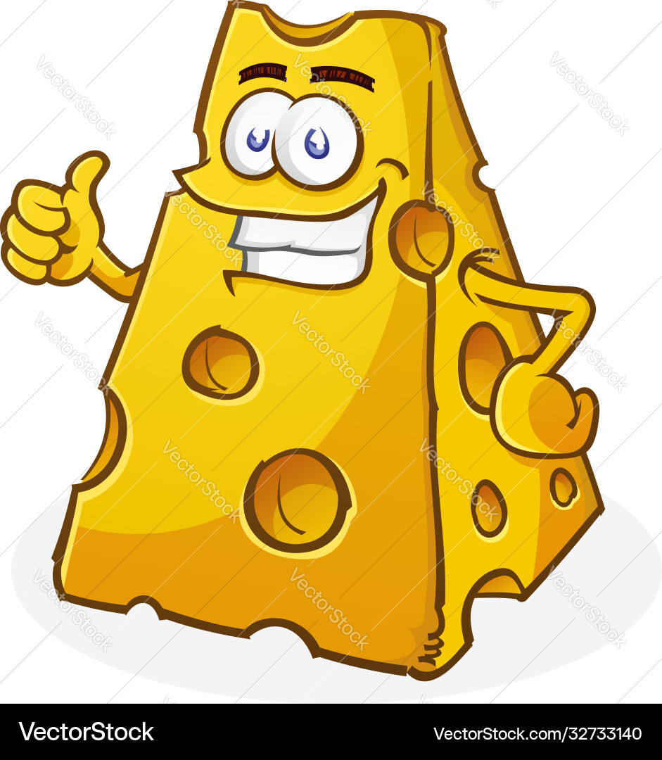 Cheese cartoon character thumbs up Royalty Free Vector Image