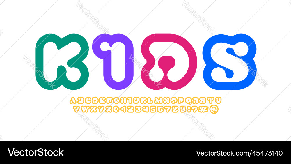 Child bright font kids multi colored alphabet Vector Image