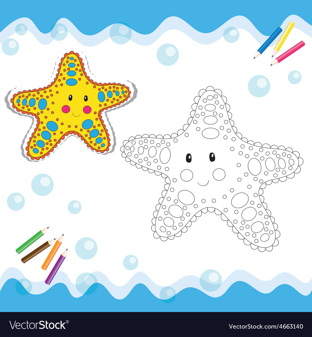 Coloring book starfish Royalty Free Vector Image
