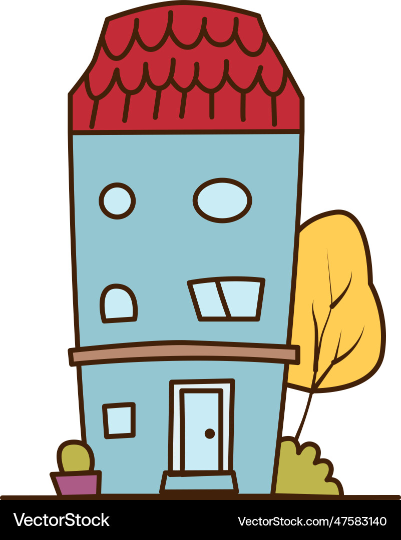 Cute cartoon blue house Royalty Free Vector Image