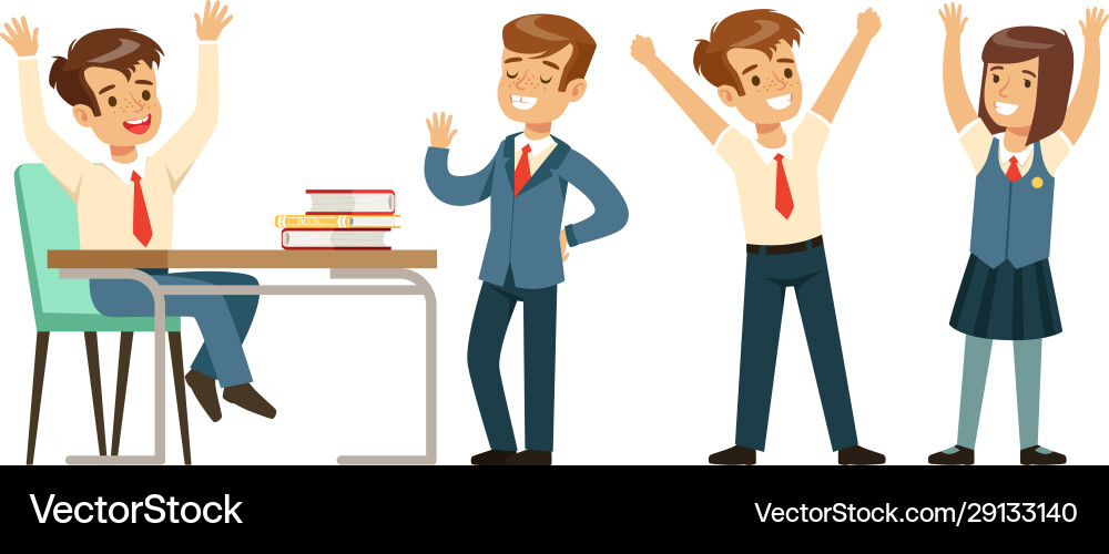 Cute school students in uniform collection happy Vector Image