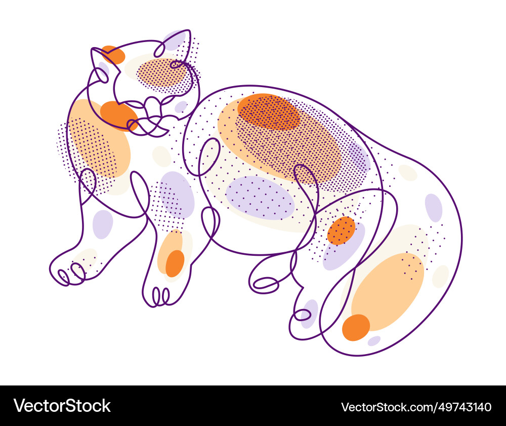 Fat and lazy cat line art linear drawing Vector Image