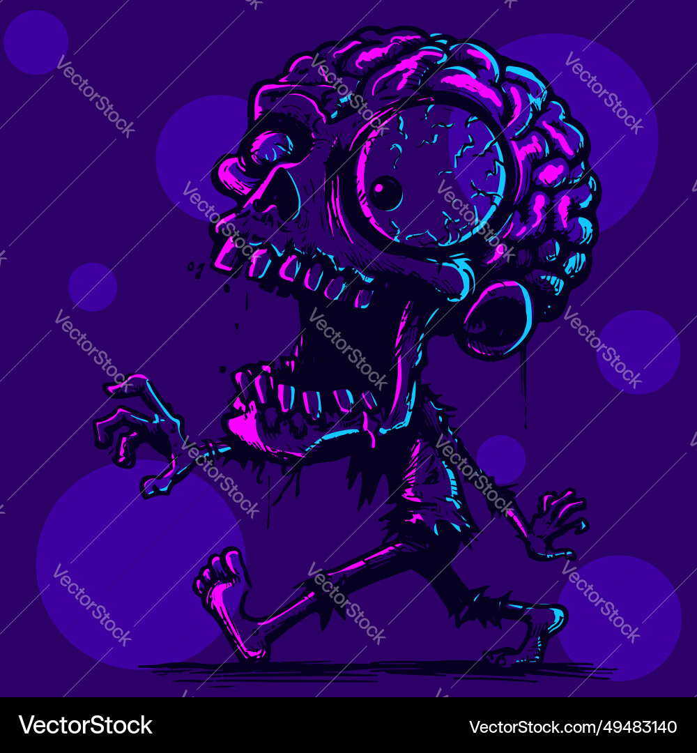 Neon of a walking zombie Royalty Free Vector Image