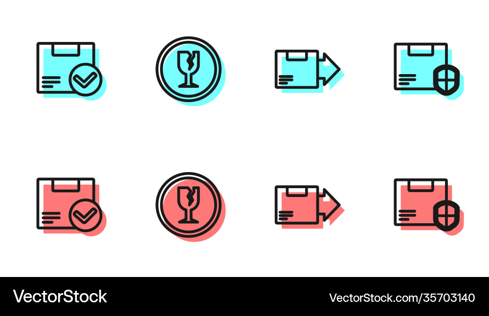Set line carton cardboard box package with check Vector Image