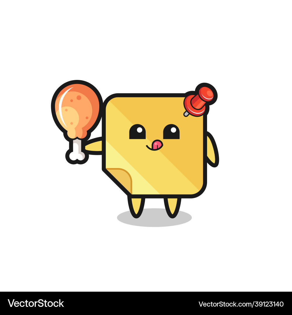 Sticky notes cute mascot is eating a fried chicken