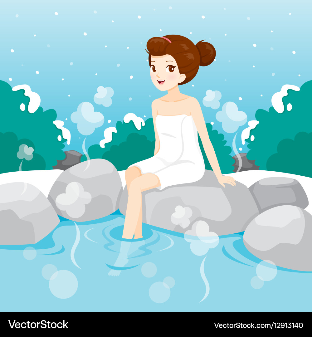 Woman relaxing in hot spring Royalty Free Vector Image