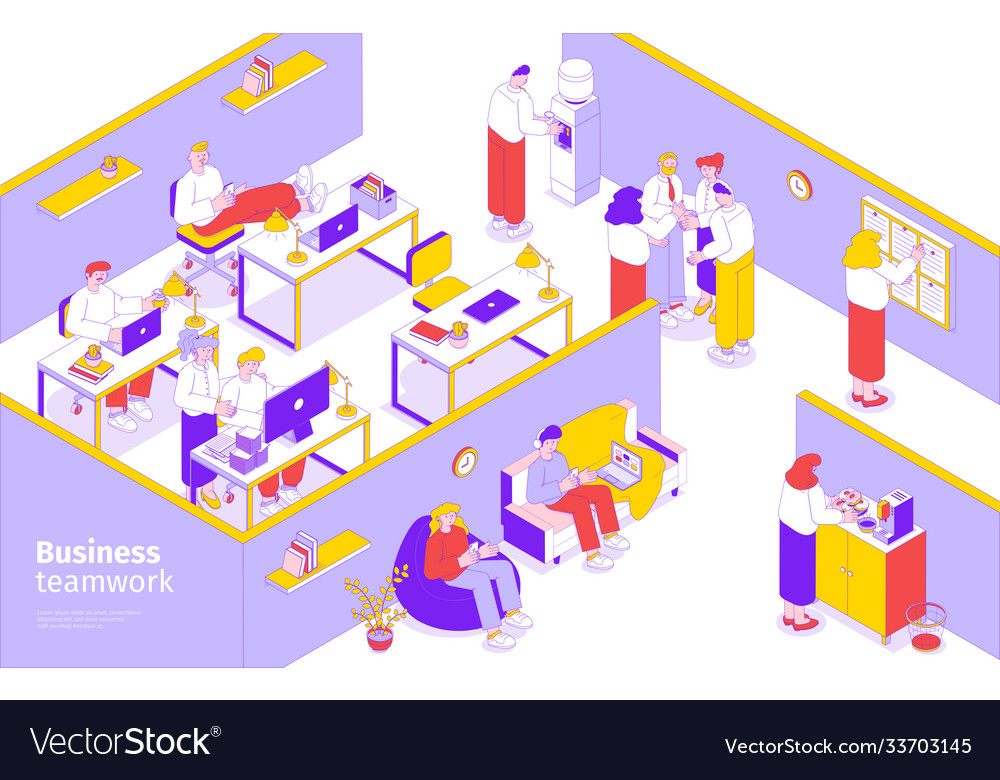 Business teamwork isometric composition Royalty Free Vector