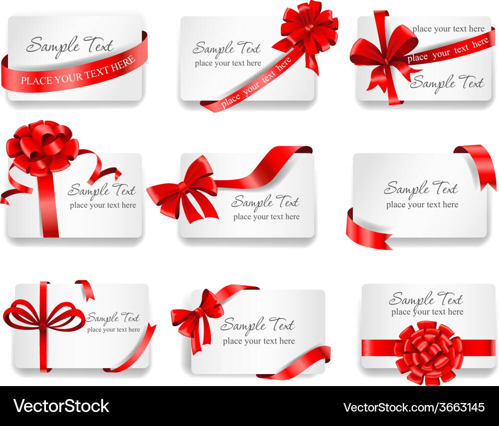 Festive cards with red gift ribbons Royalty Free Vector