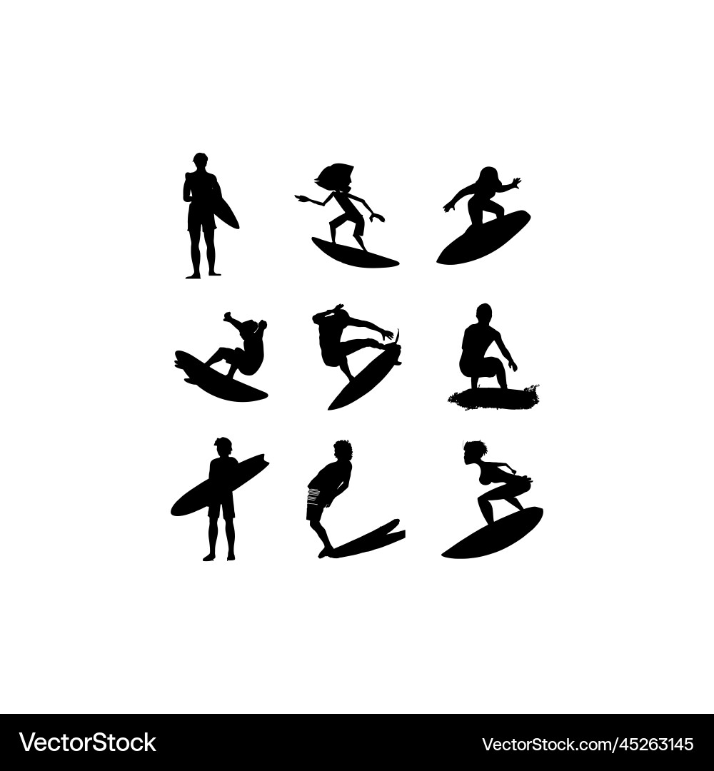Human surfing in sea set collection d Royalty Free Vector