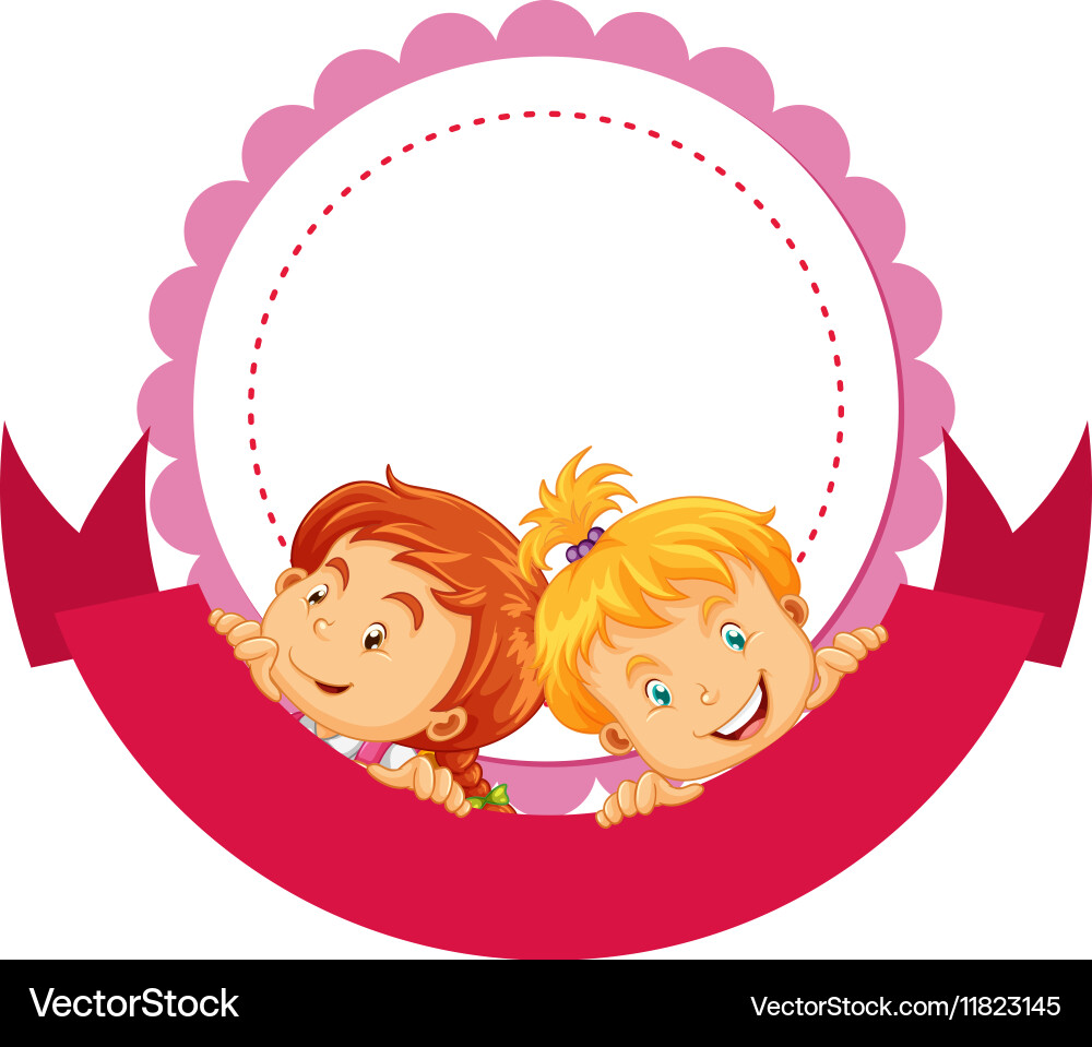 Label design with two girls Royalty Free Vector Image