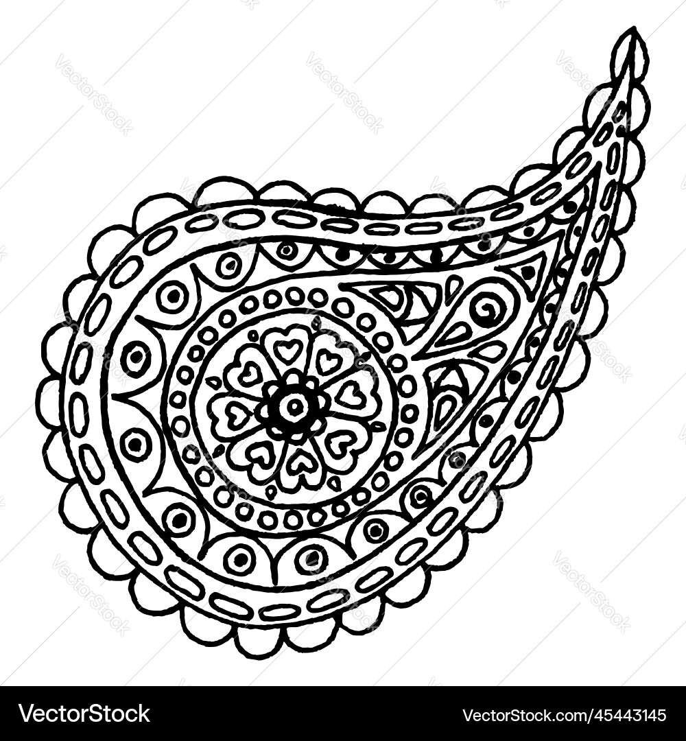 Paisley buta hand drawn monochrome pattern doodle Vector Image