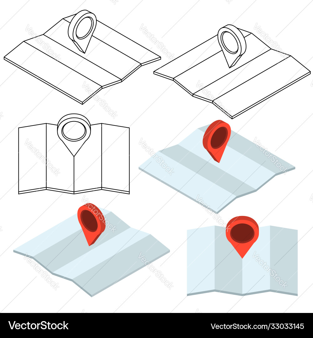 Set map with pin in 3d style travel navigation Vector Image