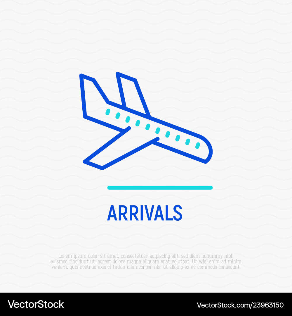 Arrivals thin line icon plane is landing Vector Image