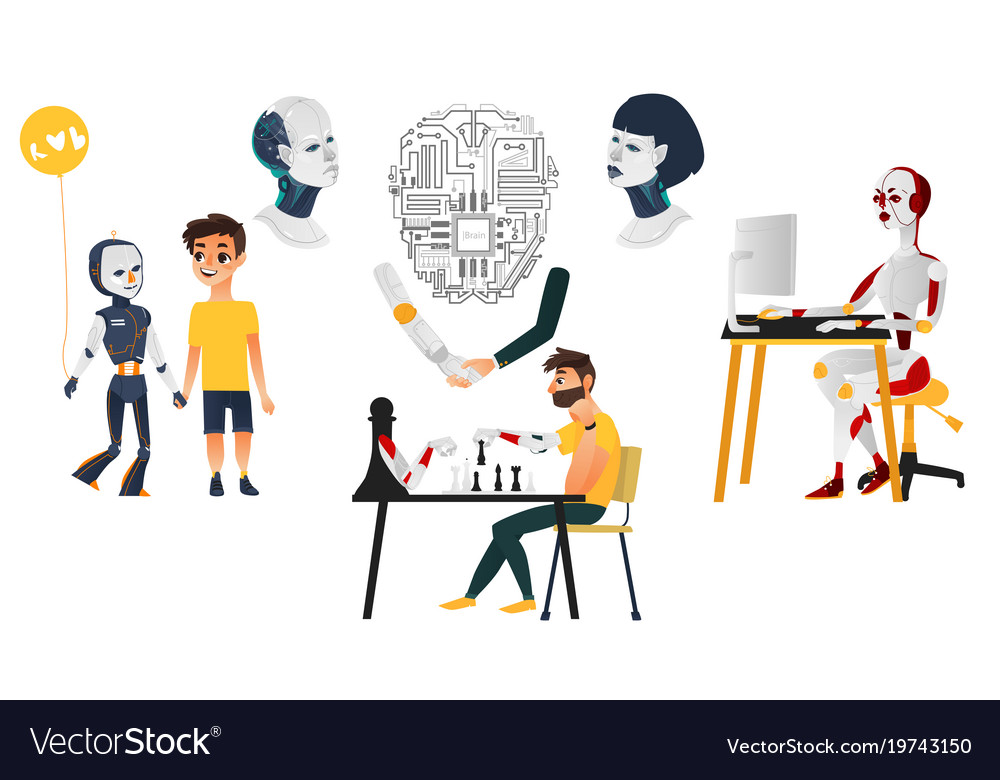 Artificial intelligence set - robots androids Vector Image