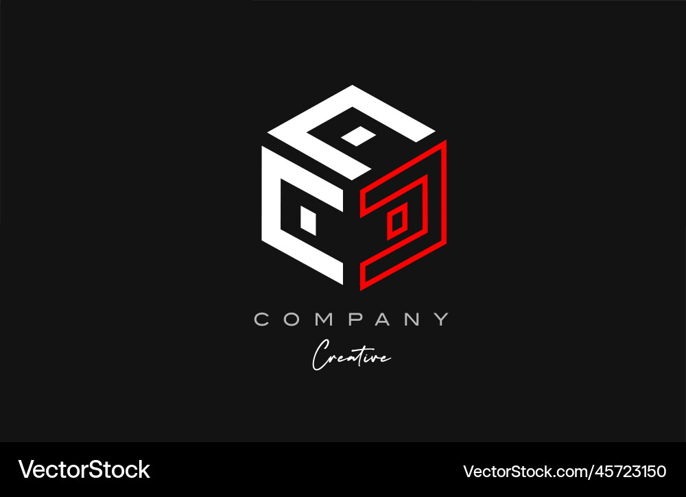 C red line three letter cube alphabet letter logo Vector Image
