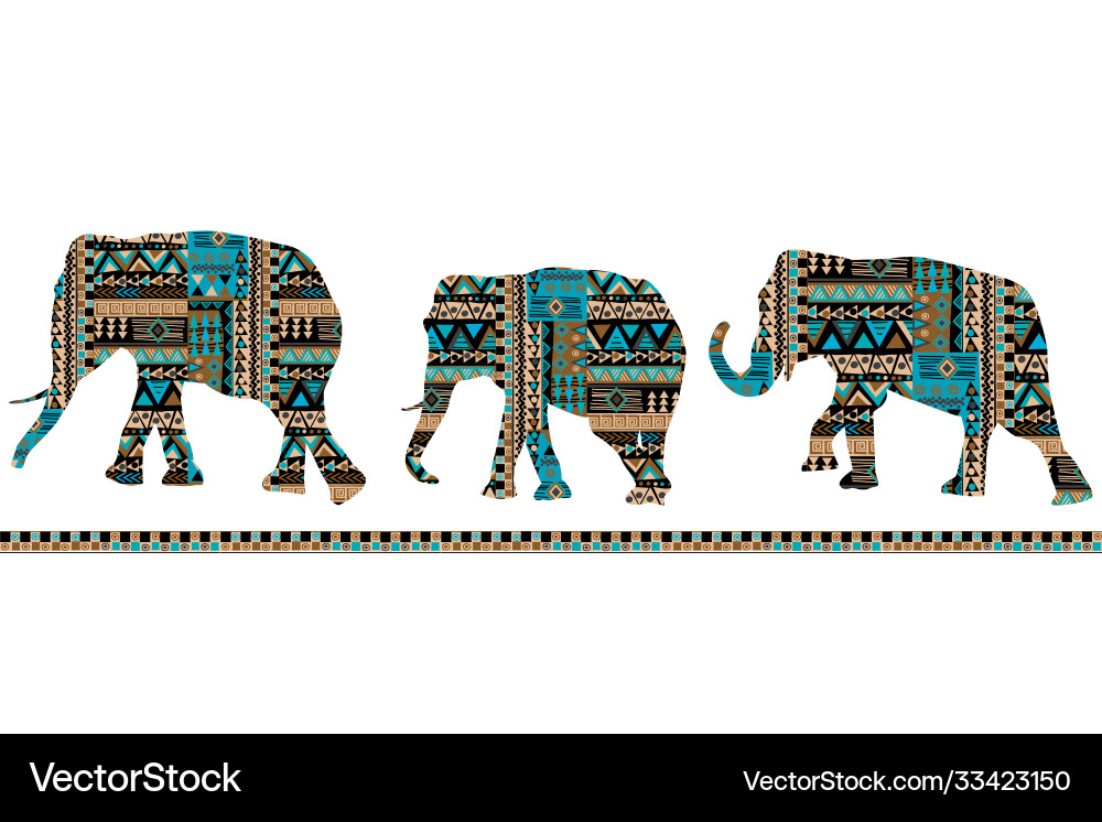 Ethnic motifs pattern set ornate elephants Vector Image