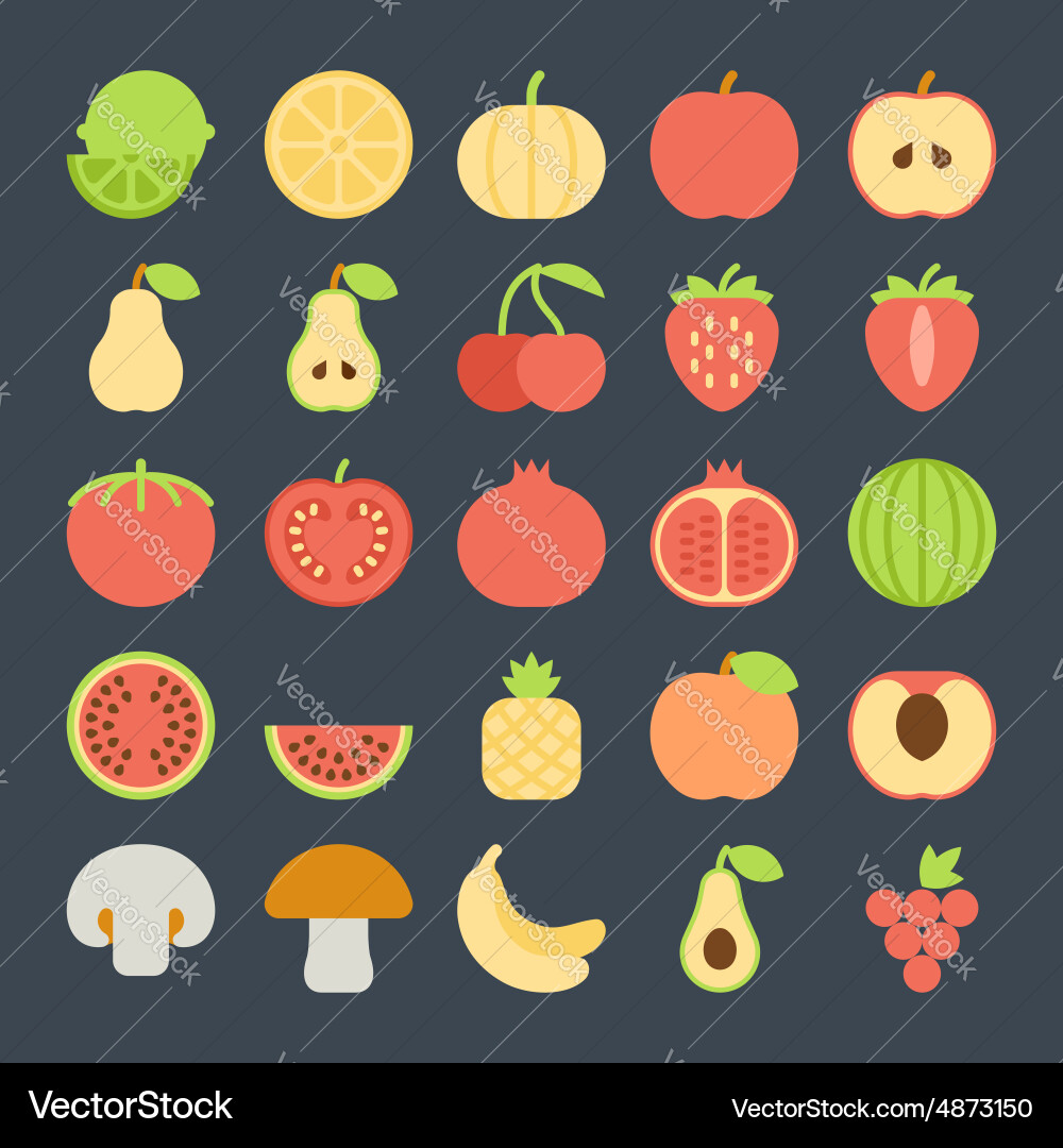 Fruit flat icon set Royalty Free Vector Image - VectorStock