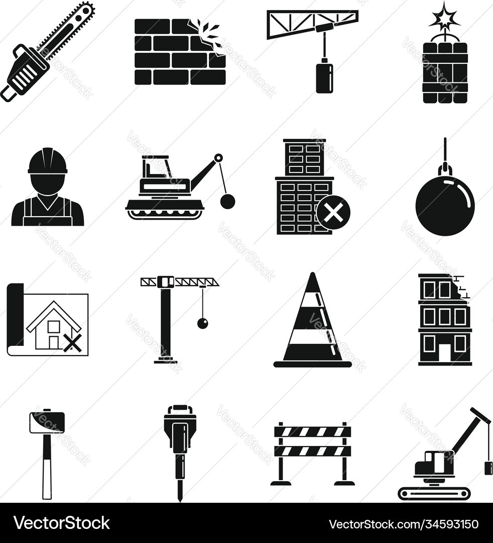 Heavy demolition work icons set simple style Vector Image