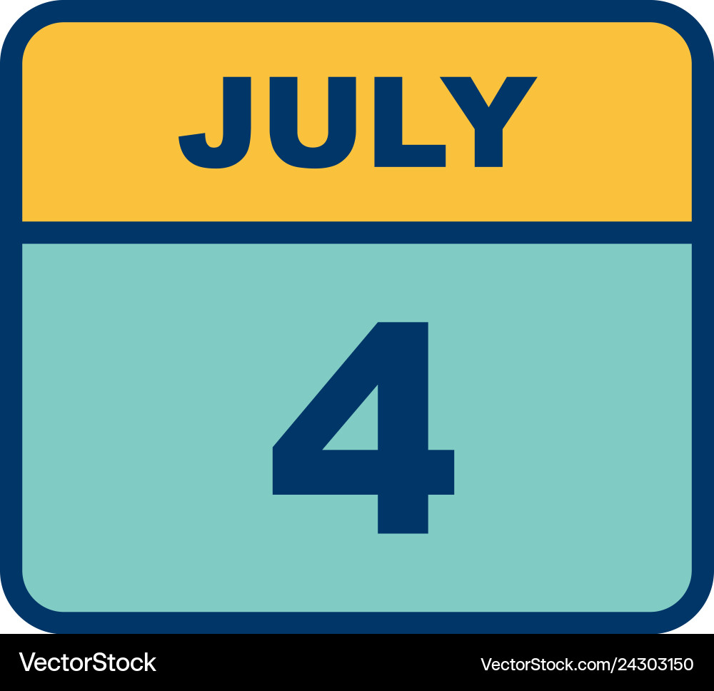 July 4th date on a single day calendar Royalty Free Vector