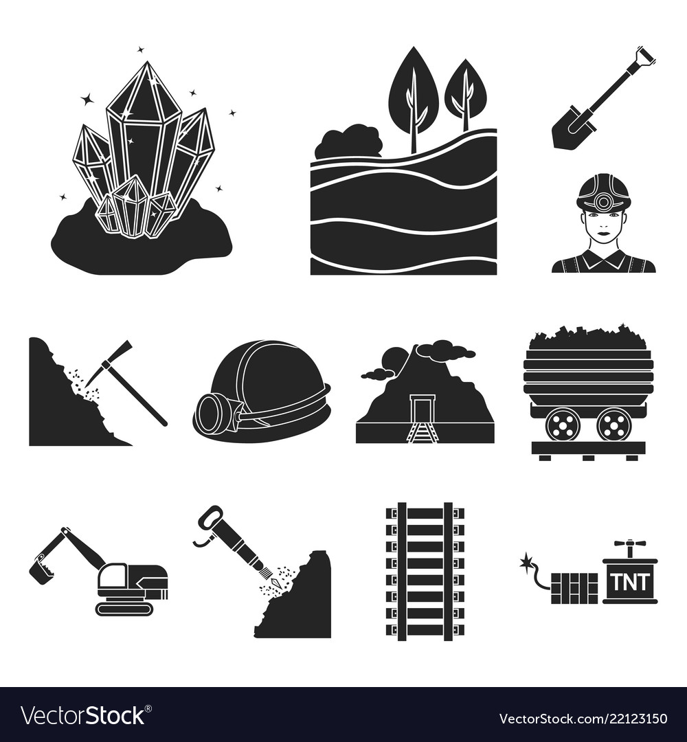 Mining industry black icons in set collection Vector Image Mining industry black icons in set collection Vector Image