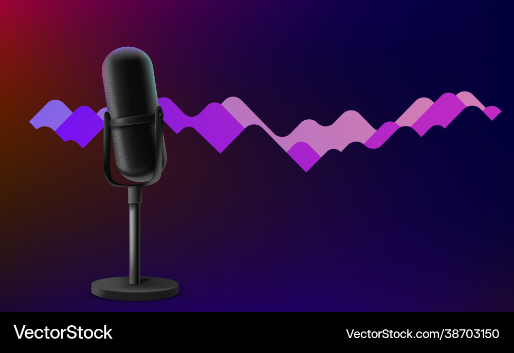Modern microphone with abstract vawes banner Vector Image