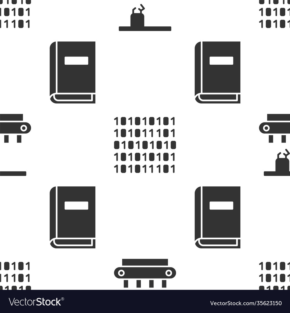 Set factory conveyor system belt binary code Vector Image