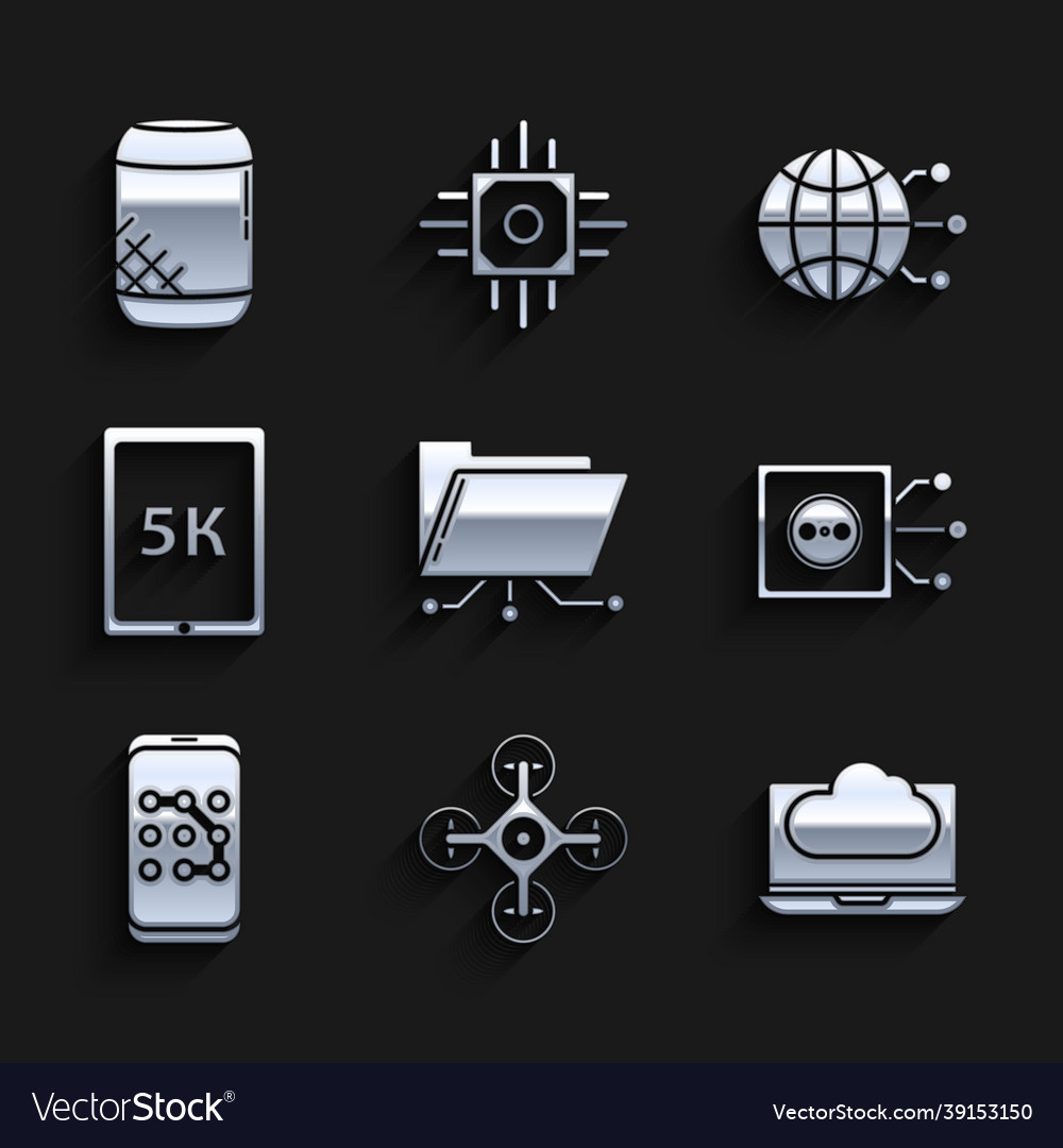 Set folder and lock drone cloud technology data Vector Image