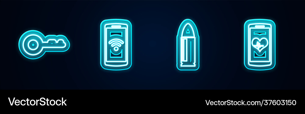 Set line key smartphone with wireless bullet Vector Image