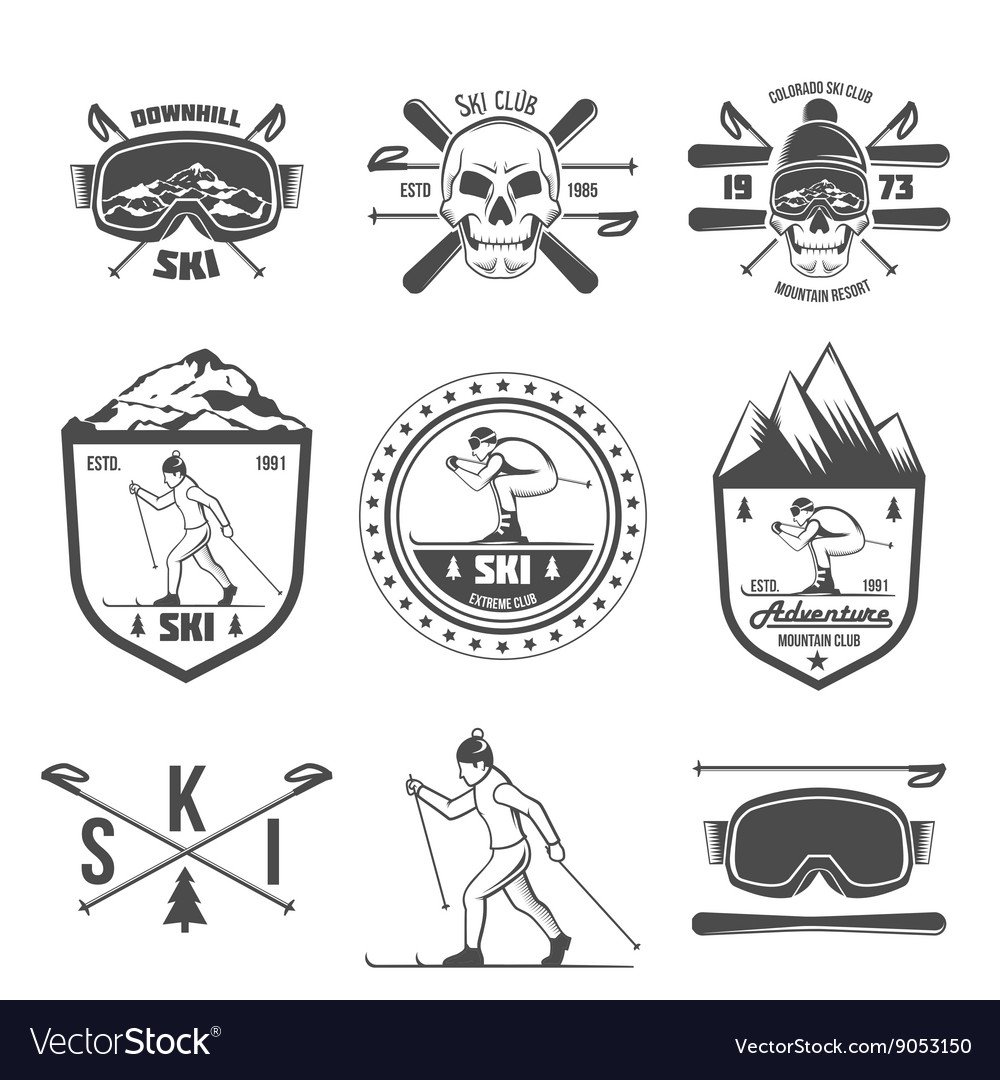 Set vintage skiing labels and design elements Vector Image