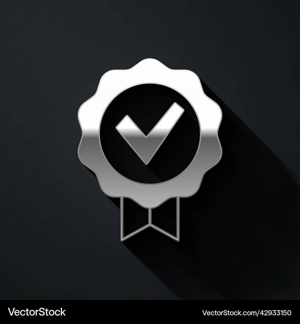 Silver approved or certified medal and check mark Vector Image