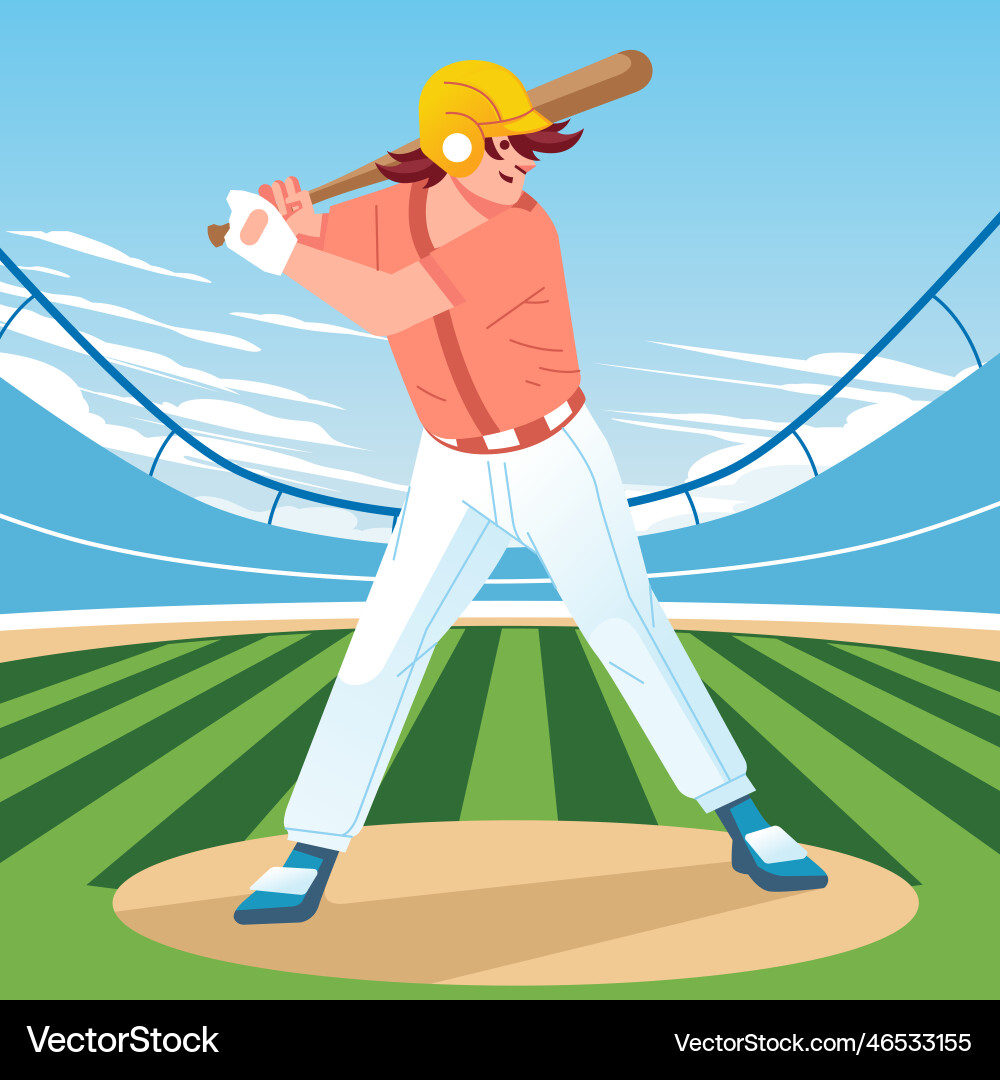 A baseball player hits the ball with bat Vector Image