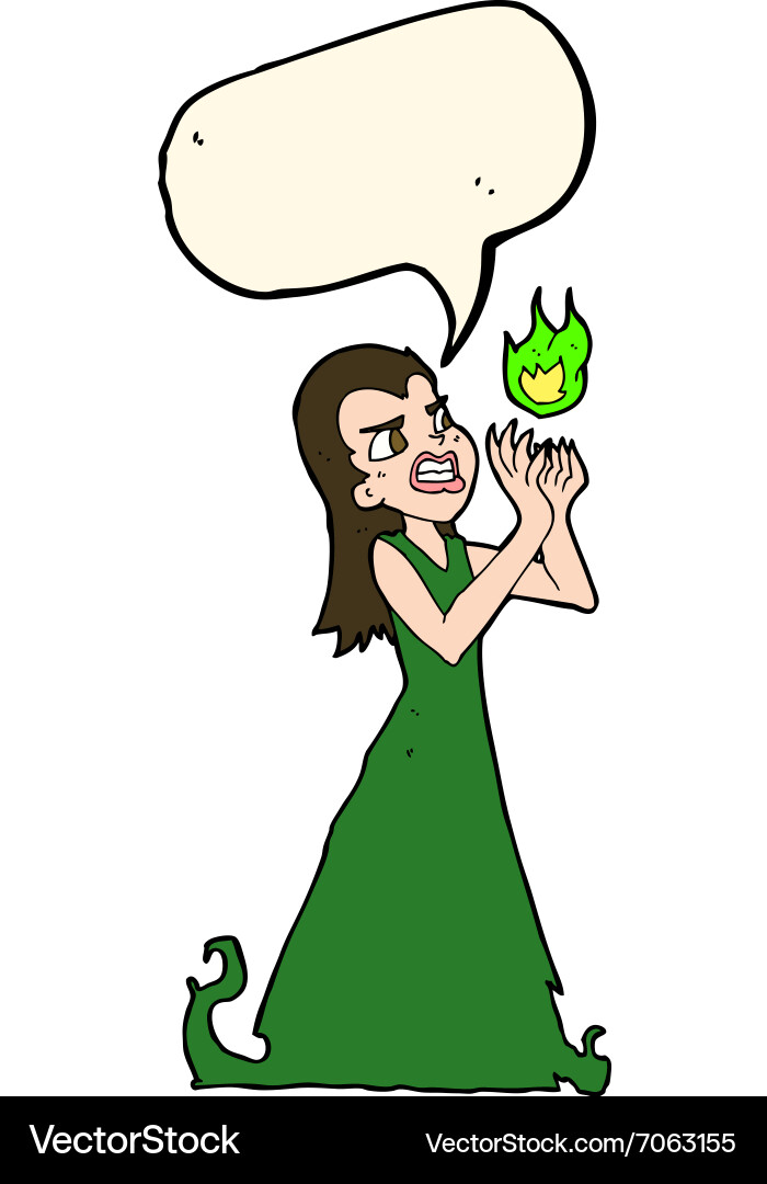 Cartoon witch woman casting spell with speech Vector Image